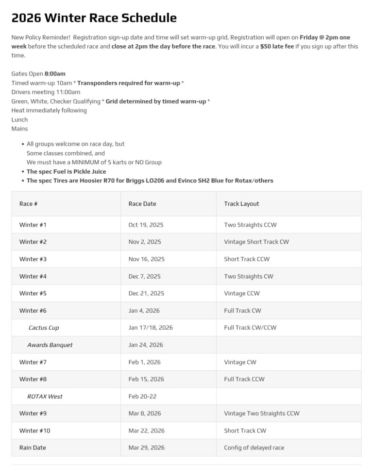 Innovative Karting | PKRA Race Track & Racing Schedule